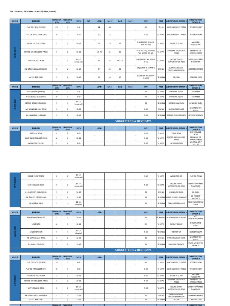 Weight Log (Jeff Nipp) .XLSX - 4x Week | PDF | Weight Training | Strength Training