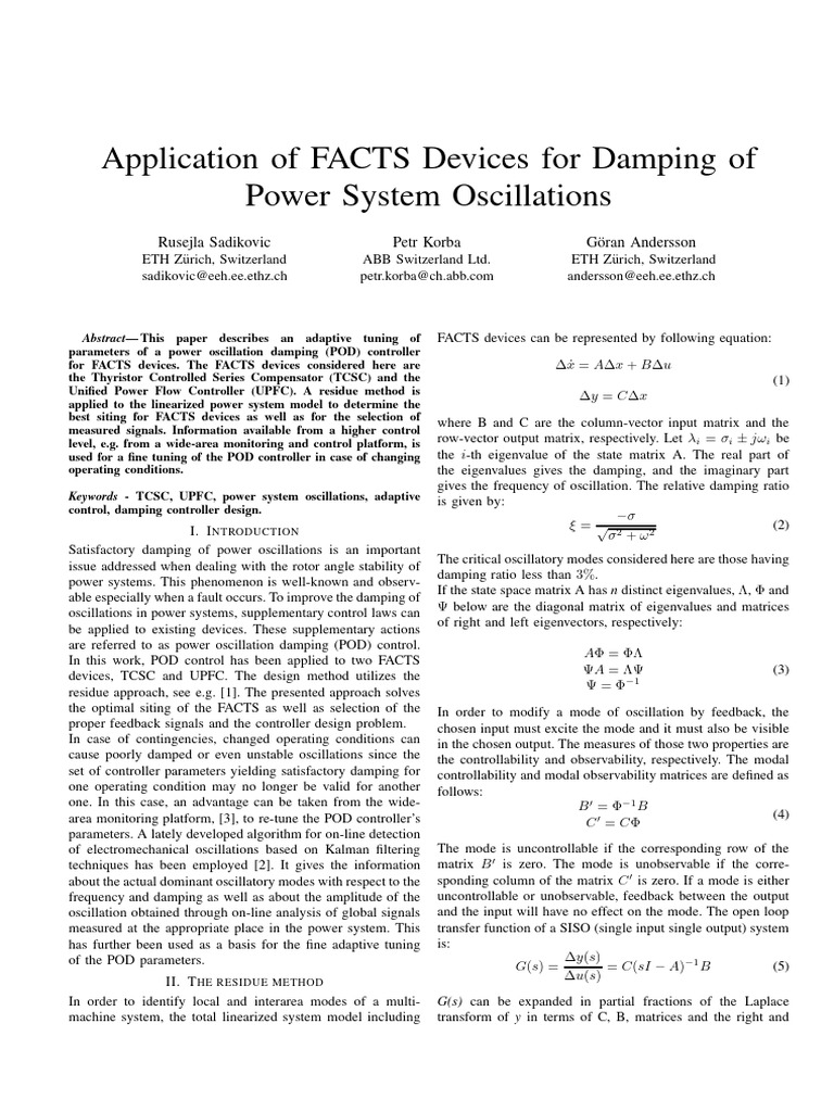 Application of FACTS Devices For Damping of Power System Oscillations | PDF | Control Theory ...