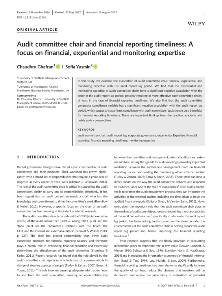 Audit Committee Chair and Financial Reporting Timeliness | PDF | Audit ...