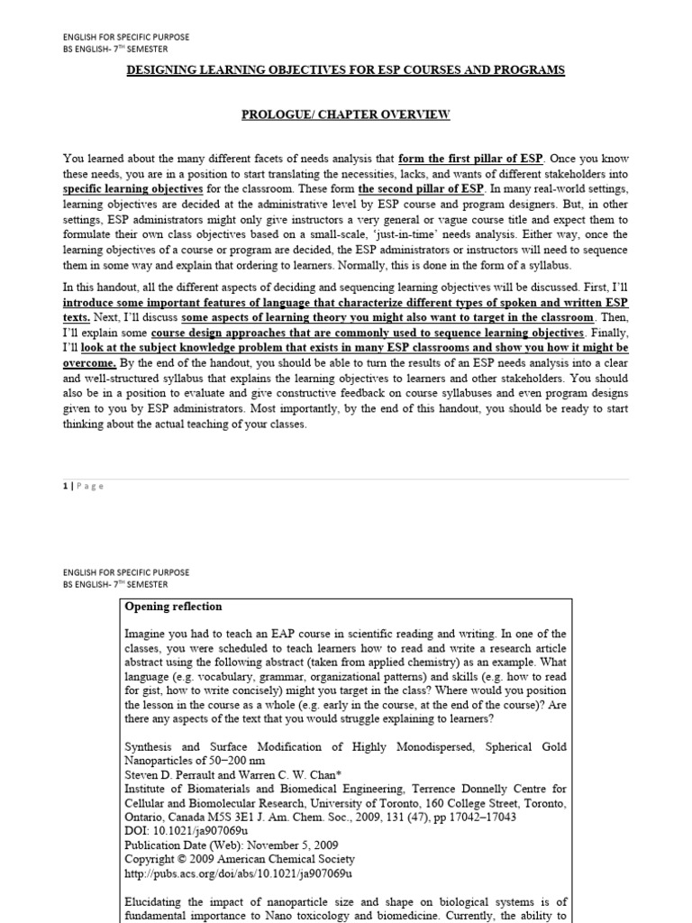 DESIGNING LEARNING OBJECTIVES FOR ESP COURSES AND PROGRAMS 29112023 095914am | PDF