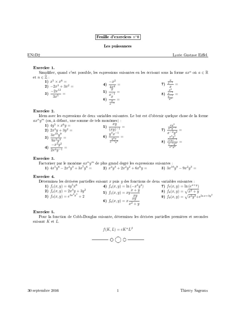EXERCICES DE CALCUL ALGEBRIQUE Les Puissances | PDF