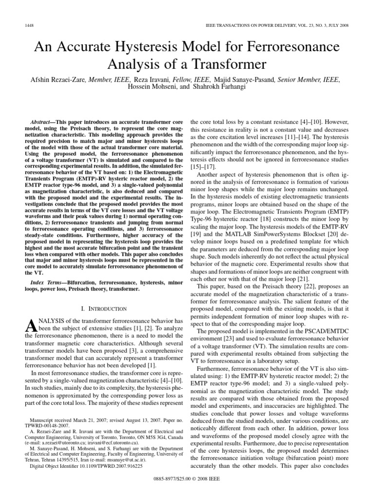Hysteresis Model for Transformer Ferroresonance | PDF | Teaching ...