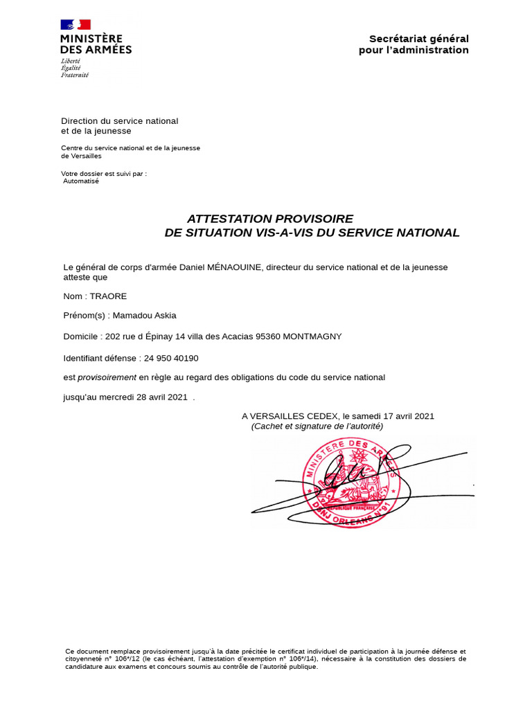 Attestation JDC R | PDF