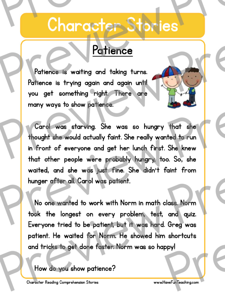 Character Stories Comprehension Patience Preview | PDF