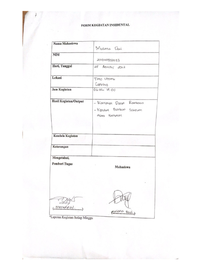 Form Kegiatan Insidental 7 | PDF