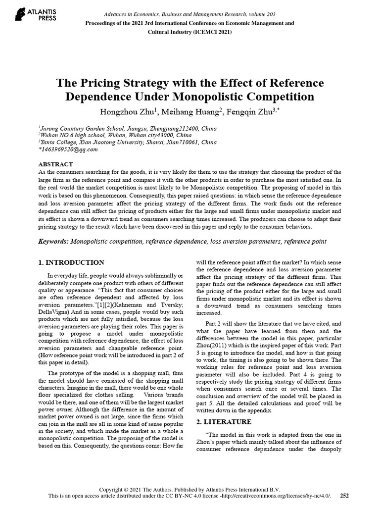 The Pricing Strategy With The Effect of Reference Dependence Under Monopolistic Competition ...