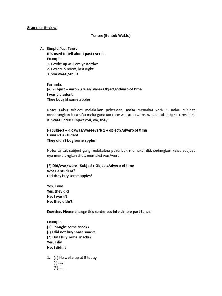 Simple Past Tense Grammar Guide | PDF
