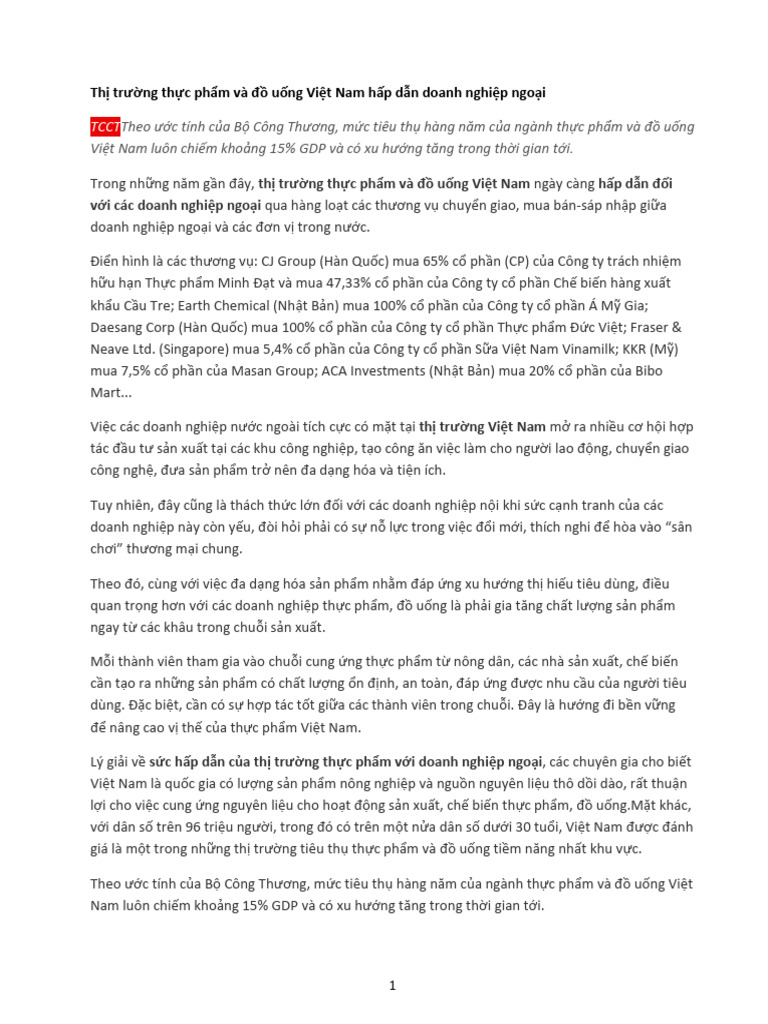 Ch3 2020 Thi Truong FNB Viet Nam Hap Dan DN Ngoai | PDF