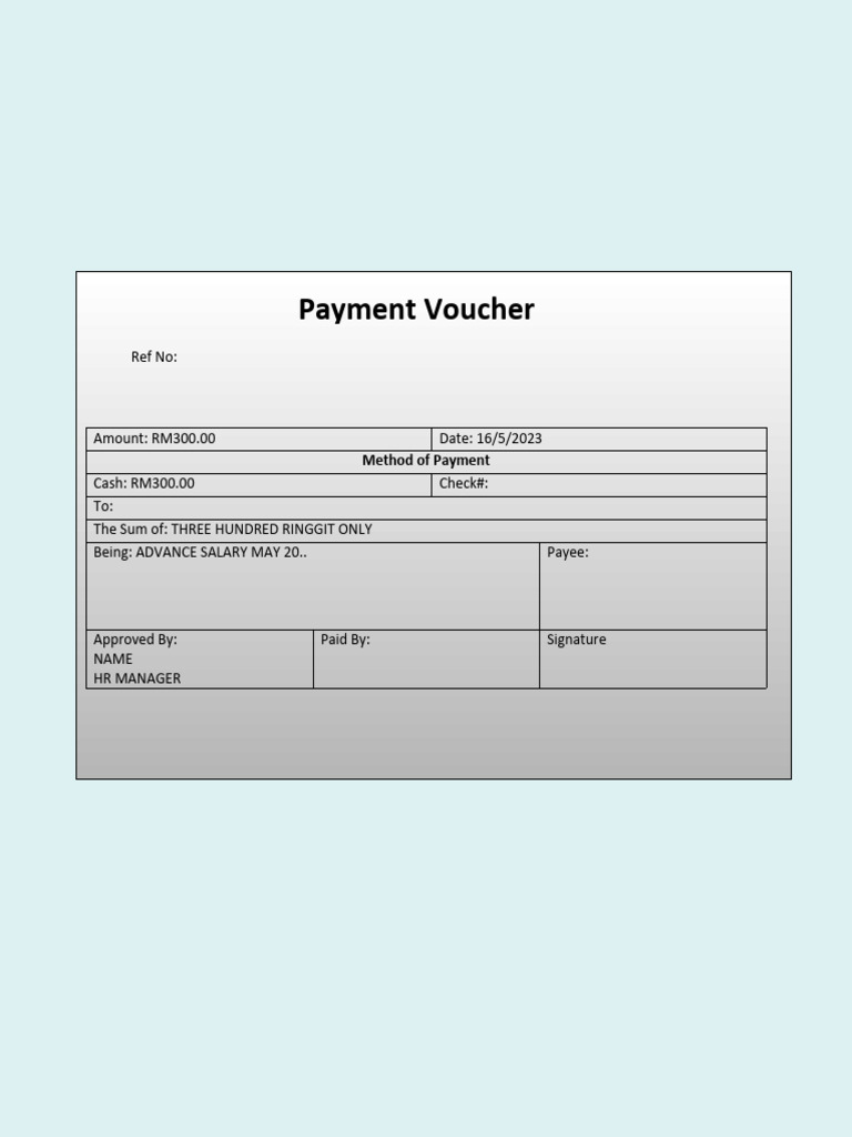 Payment Voucher Advance Salary For Staffs | PDF