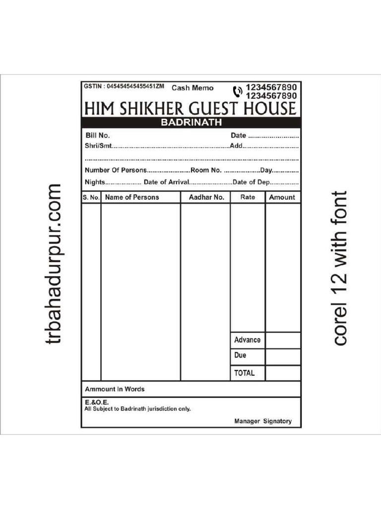 Guest House Bill Book Gest Gouse | PDF