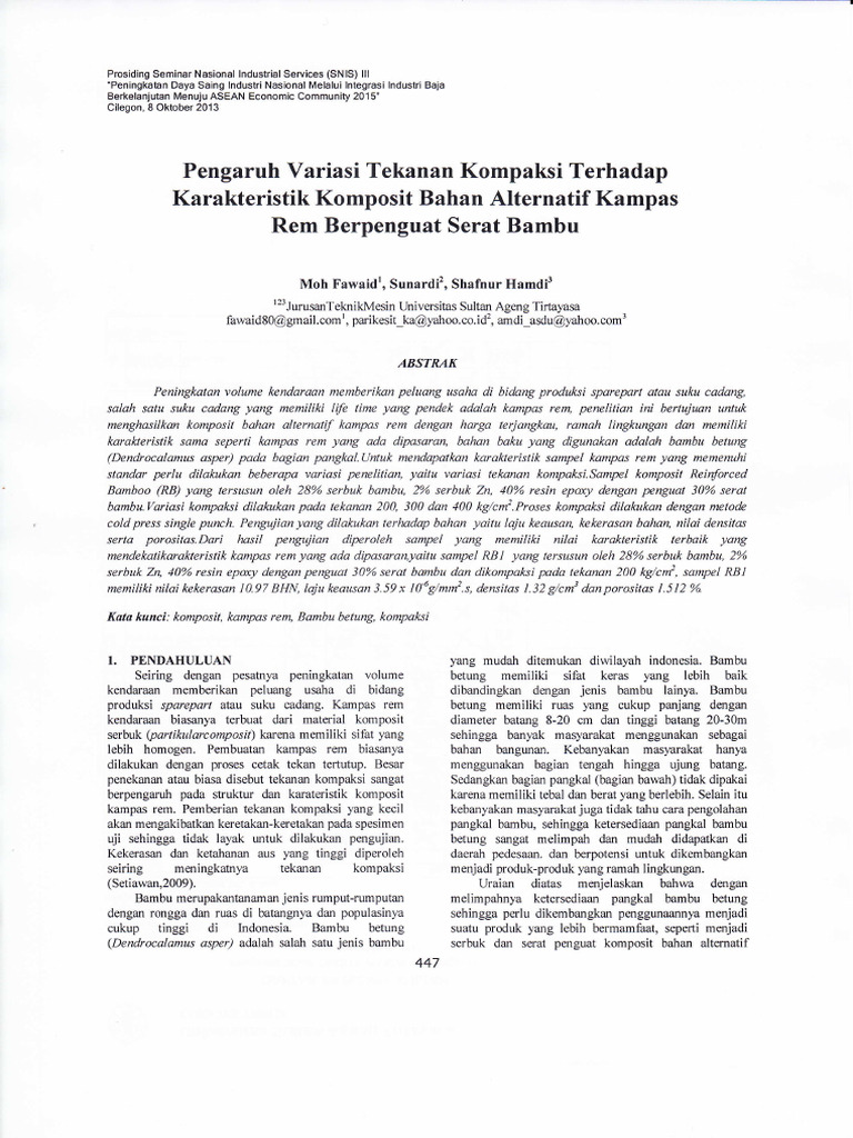 Pengaruh Variasi Tekanan Kompaksi Terhadap Karakteristik Komposit Bahan ...