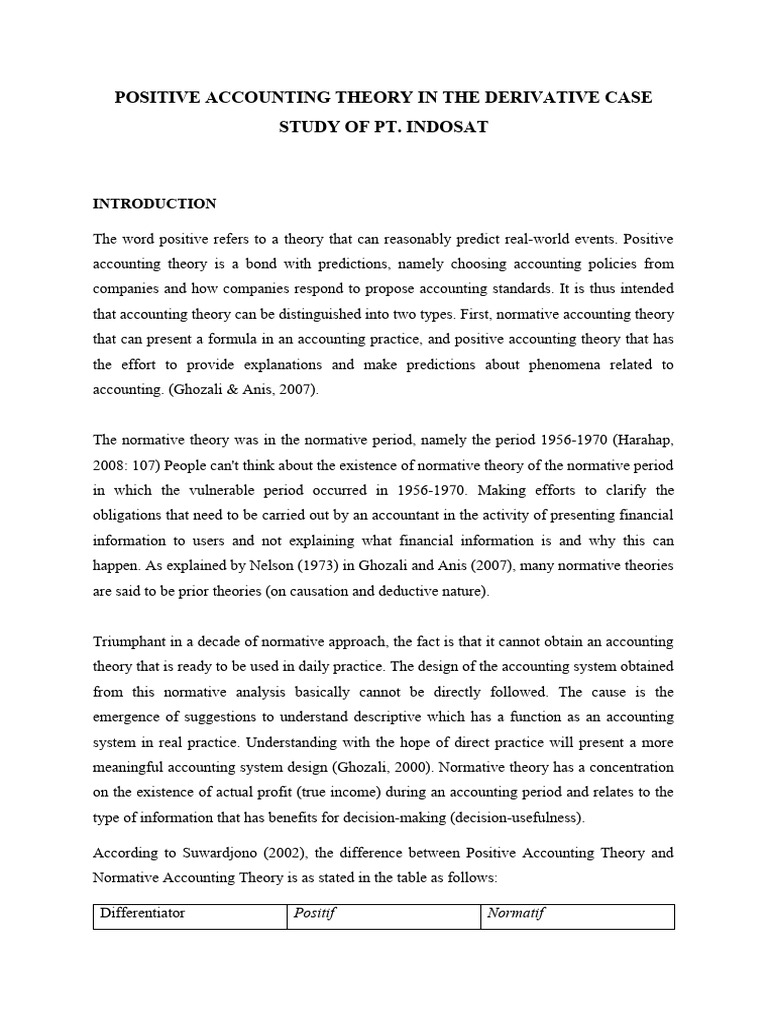 Positive Accounting Theory in The Derivative Case Study of Pt. Indosat | PDF | Financial Risk ...