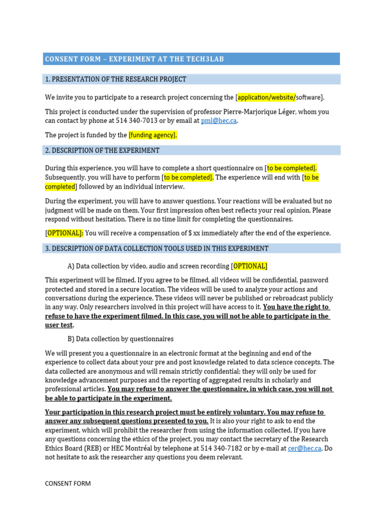 Example-Consent Form | PDF | Questionnaire | Consent