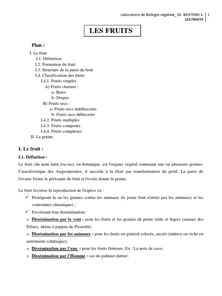 Classification des fruits en botanique | PDF | Fruit | Techniques ...