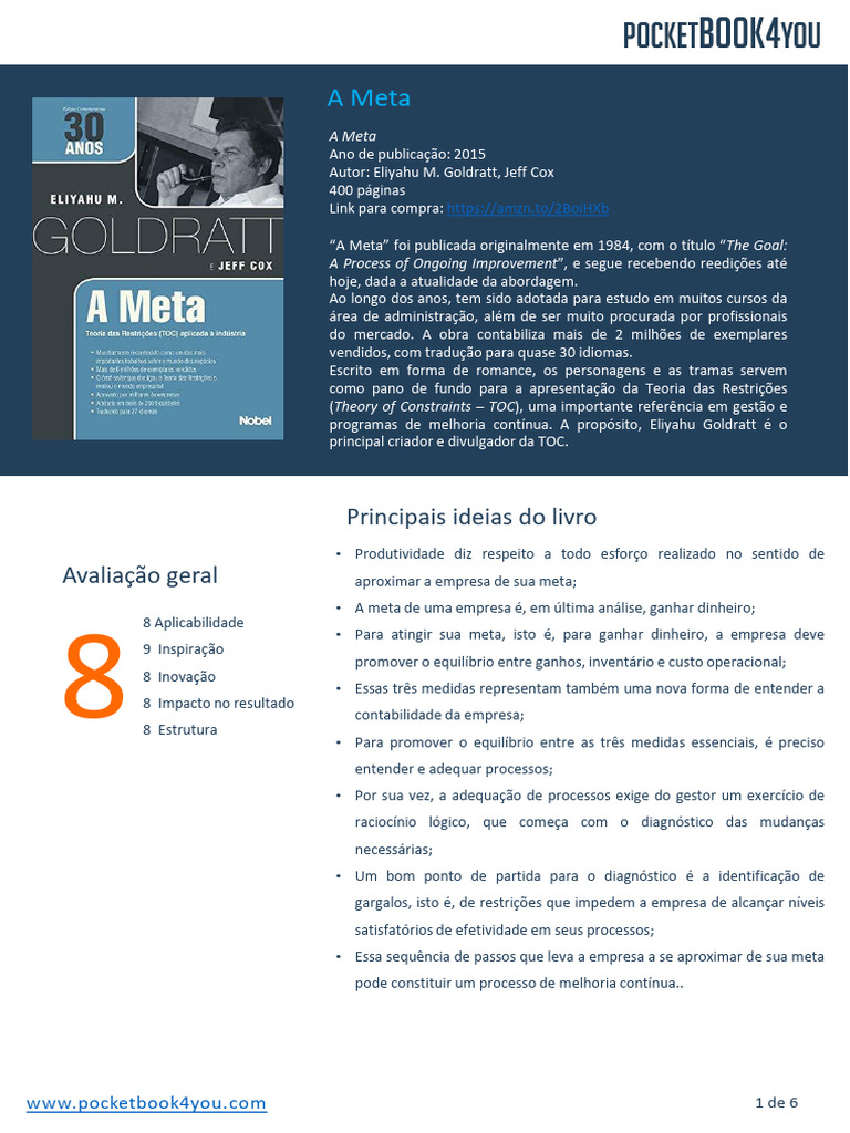 A Meta - Eliyahu M. Goldratt, Jeff Cox | PDF | Física | Business