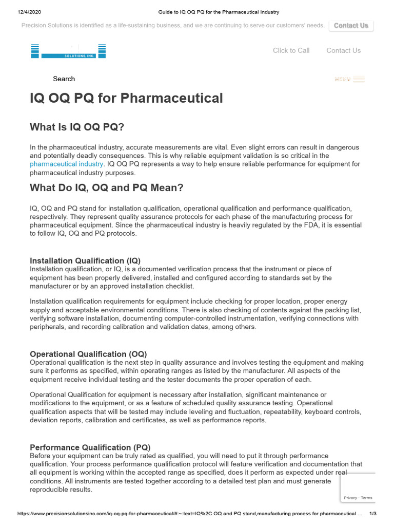Guide To IQ OQ PQ For The Pharmaceutical Industry | PDF