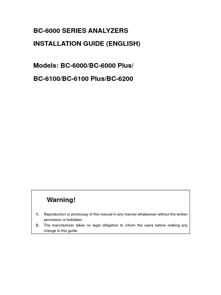 BC-6000 Analyzer Installation Guide | PDF | Electrical Connector | Barcode