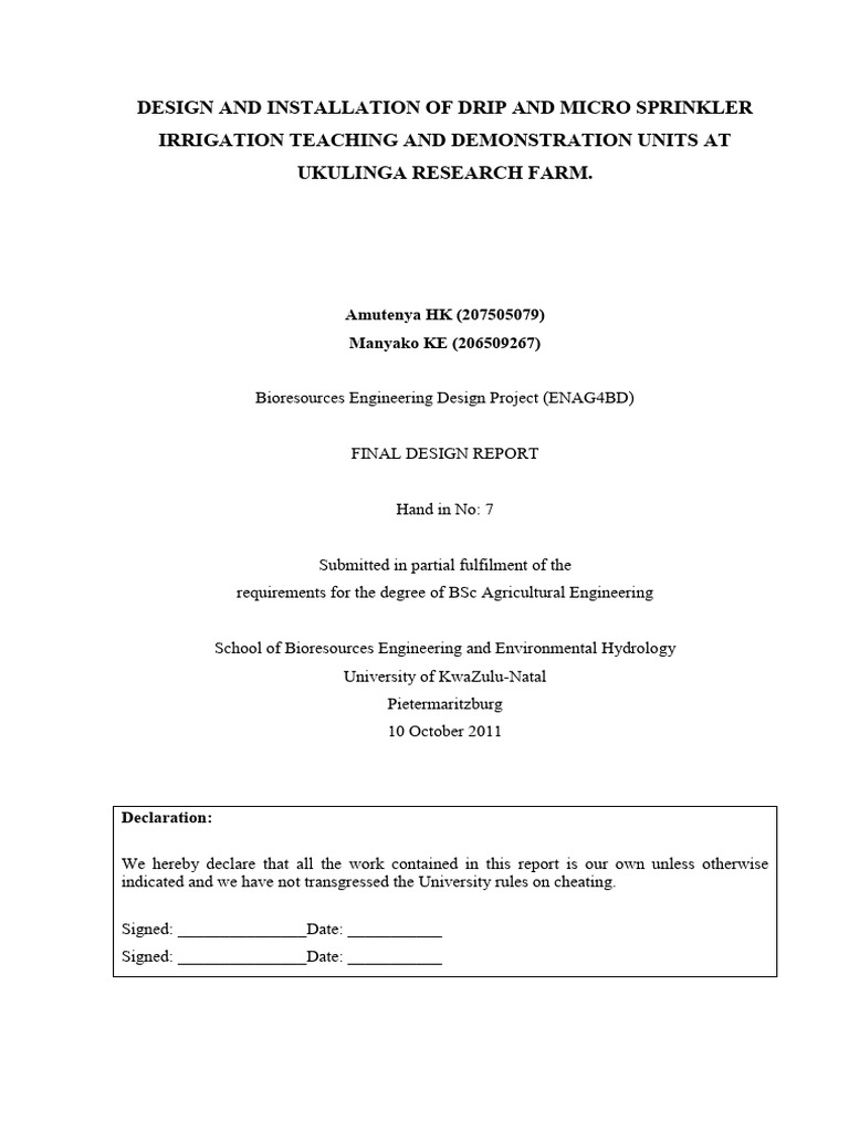 Final Design Report | PDF | Irrigation | Hydrology
