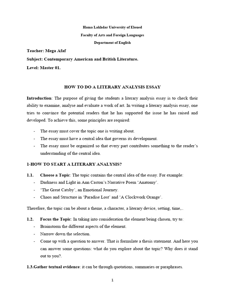 How To Write A Literary Analysis Essay | PDF | Essays | Cognition