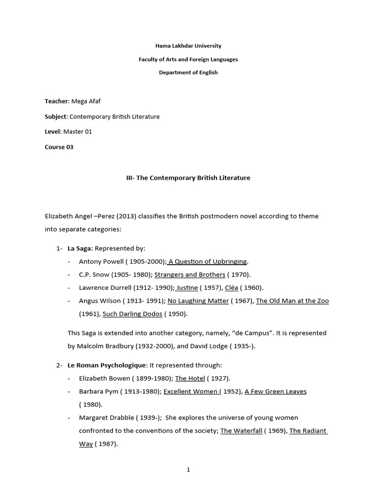 Course 3. Cont. Brit. Lit. | PDF
