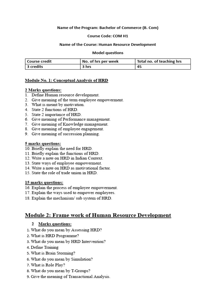 Human Resource Development Questions | PDF