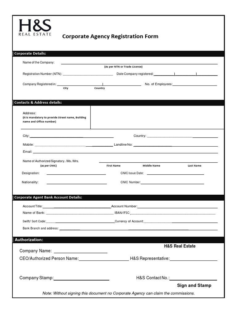 H&S Corporate Agency Registration Form | PDF | Business | Finance ...