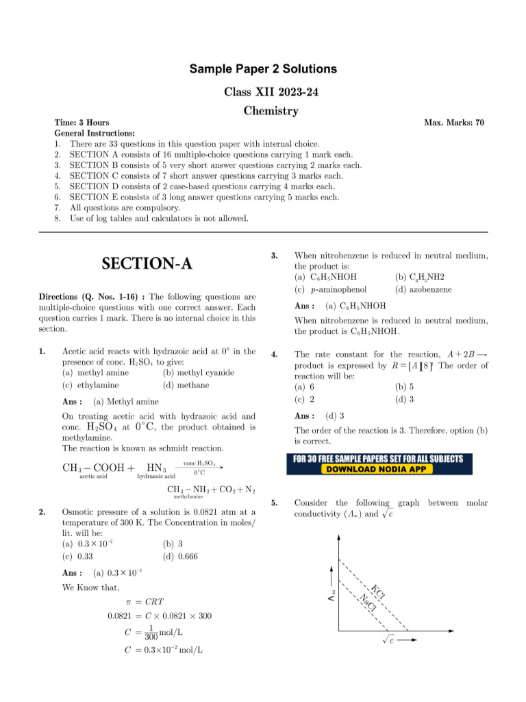Chemistry Nodia Sample Paper 2023-23 | PDF
