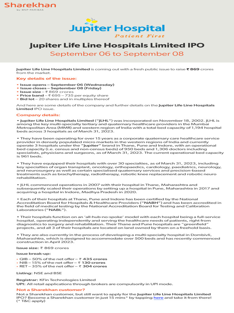 SK JupiterHospitals IPO PDF 040923 | PDF | Business
