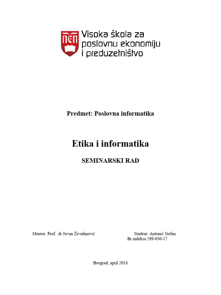 Etika I Informatika | PDF
