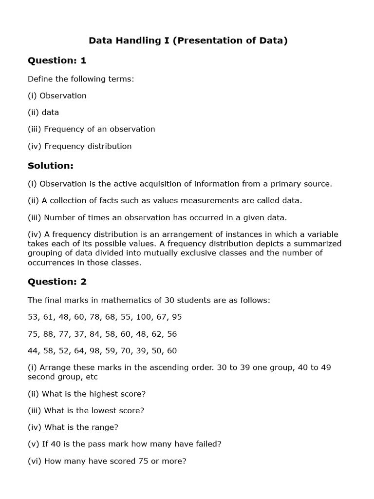 Data Handling Presentation of Data | PDF | Probability Distribution | Applied Mathematics