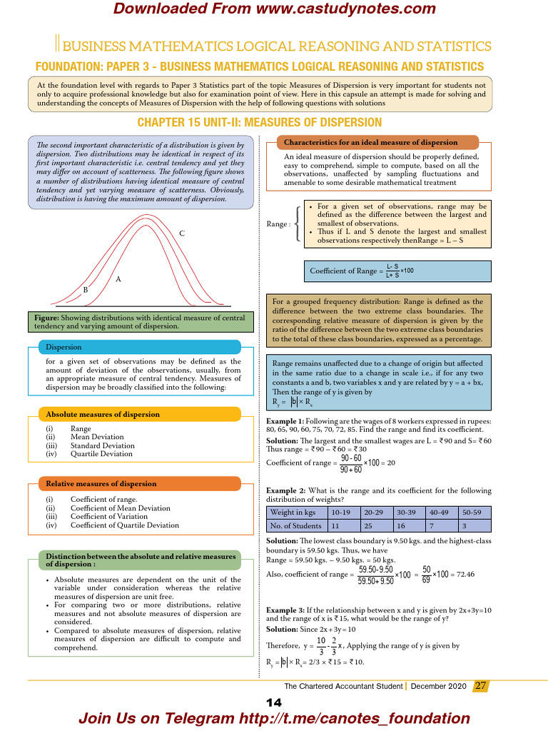 Measures Of Dispersion Pdf Standard Deviation Coefficient Of