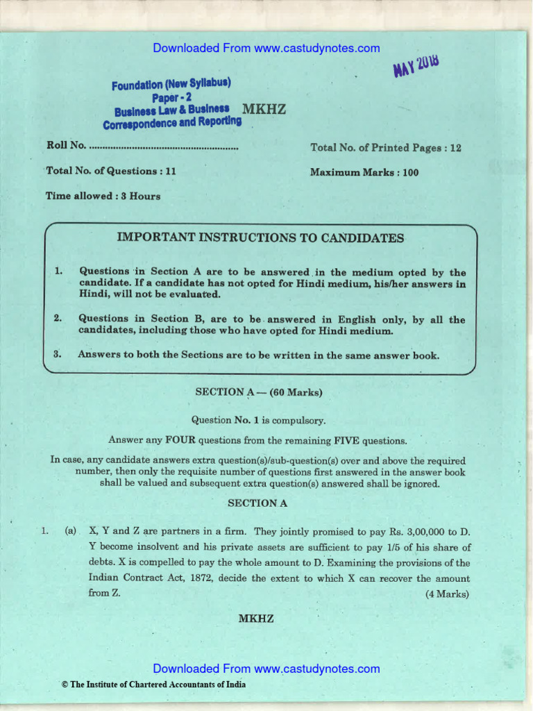 Ca Foundation Law Qp May18 Pdf