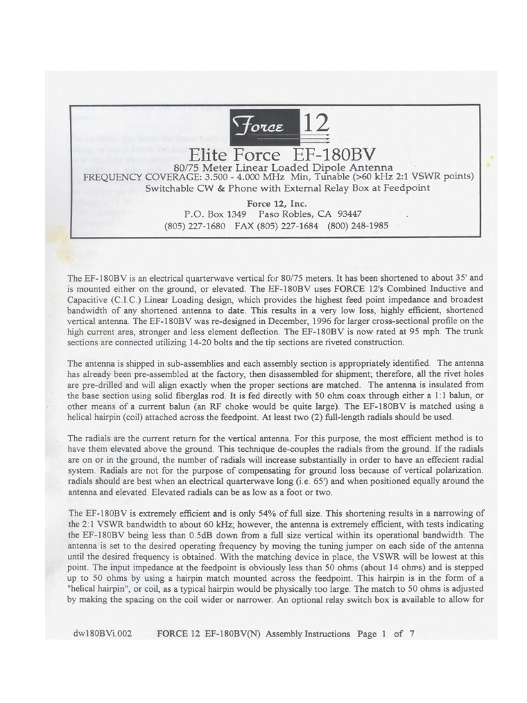 Force 12 80m Linear Loade EF-180BV-Manual | PDF