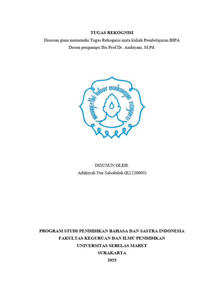 Tugas Rekognisi Pengajaran Bipa Adzkiyah Nur Salsabilah (K1220003) | PDF