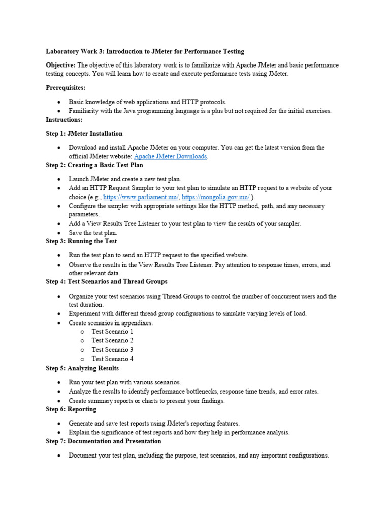 Laboratory Work 3 Introduction To Jmeter For Performance Test Pdf