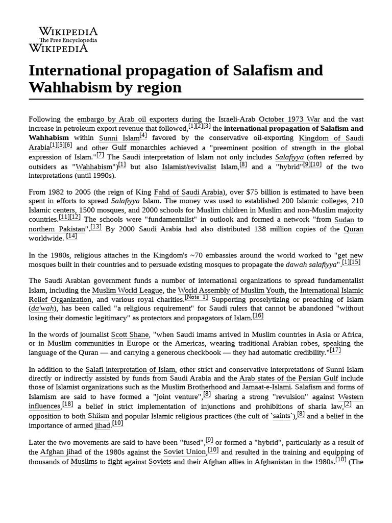 International Propagation of Salafism and Wahhabism by Region | PDF