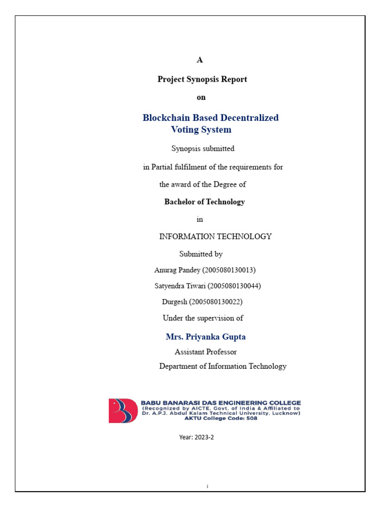 Project Synopsis | PDF | Electronic Voting | Usability