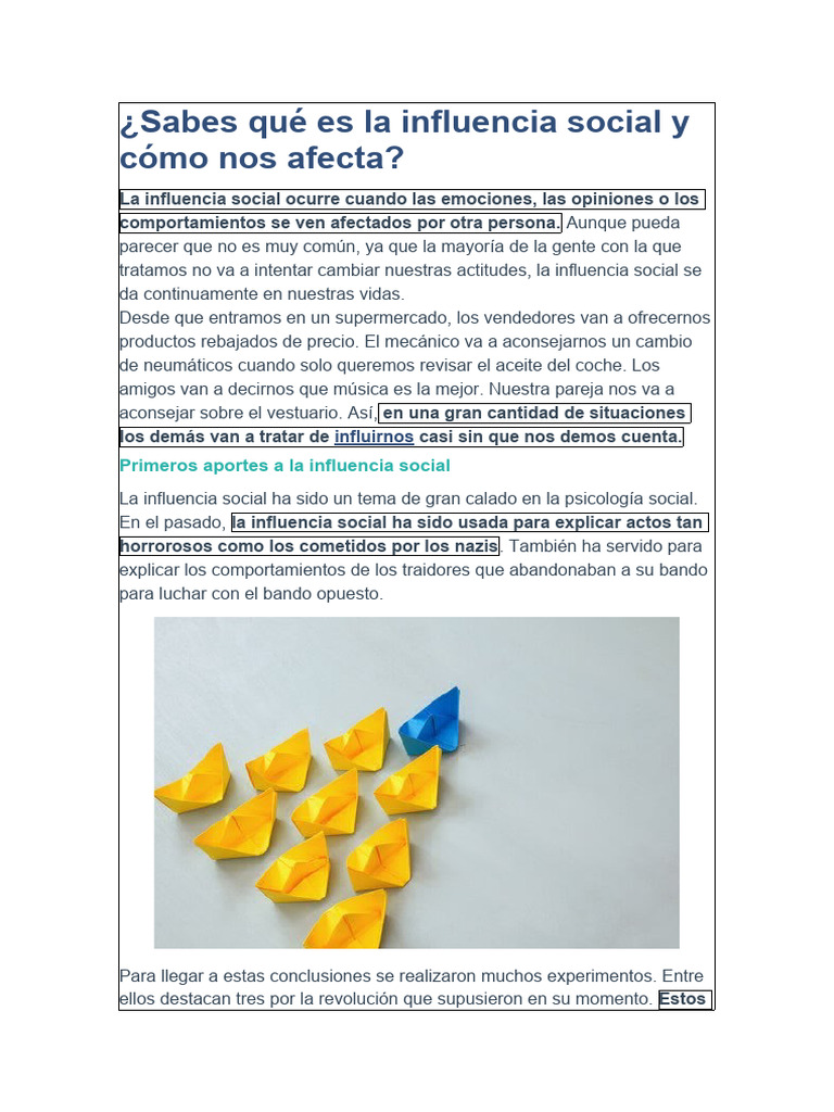 Sabes Qué Es La Influencia Social y Cómo Nos Afecta | PDF