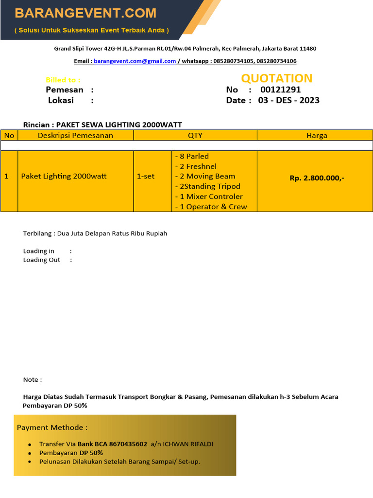 Paket Sewa Lighting 2000Watt Jakarta | PDF