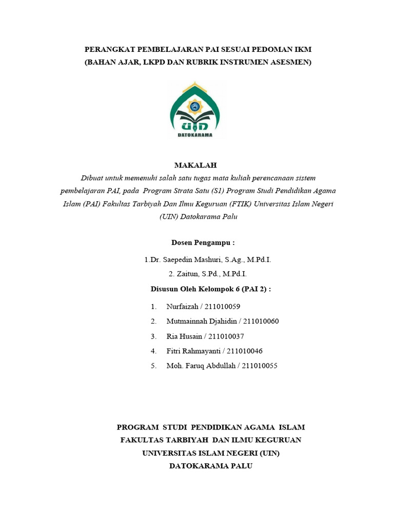 Perangkat Pembelajaran Pai Sesuai Pedoman Ikm | PDF