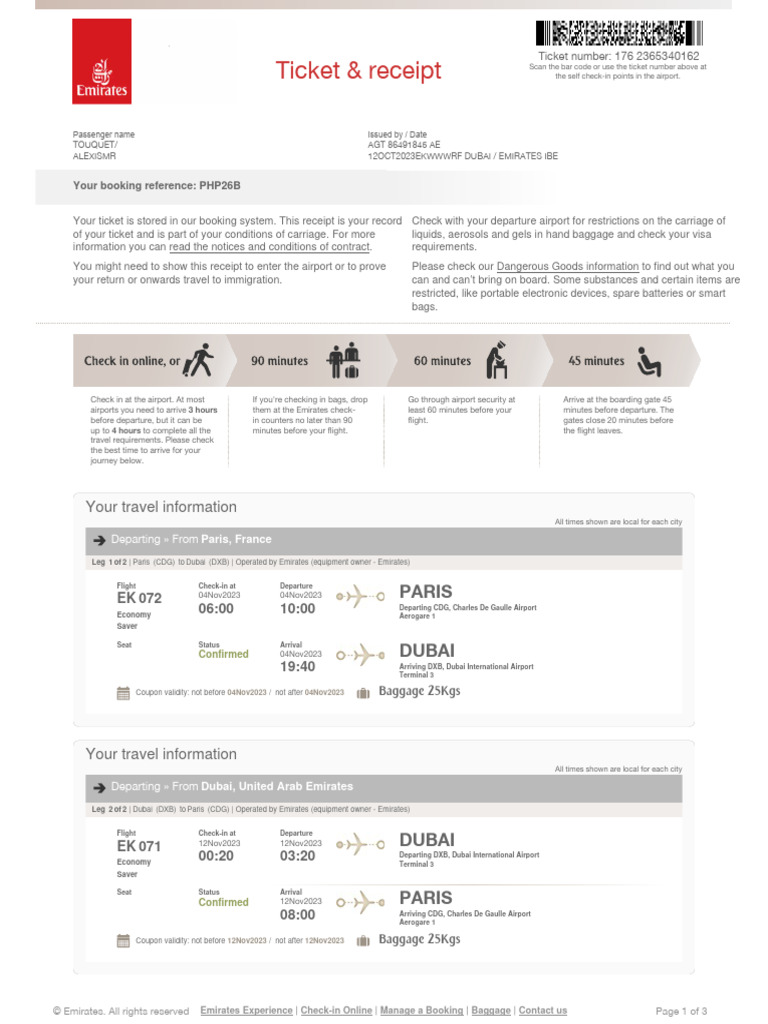 Emirates Ticket 1 | PDF | Baggage | Transport