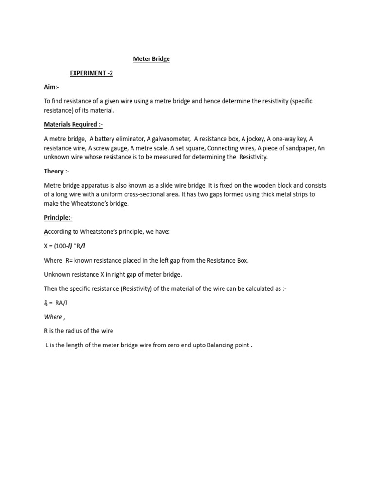 Meter Bridge | PDF | Electrical Resistance And Conductance | Electrical ...