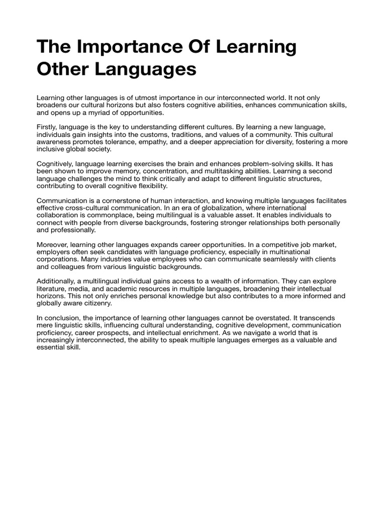 The Importance of Learning Other Languages | PDF | Multilingualism ...