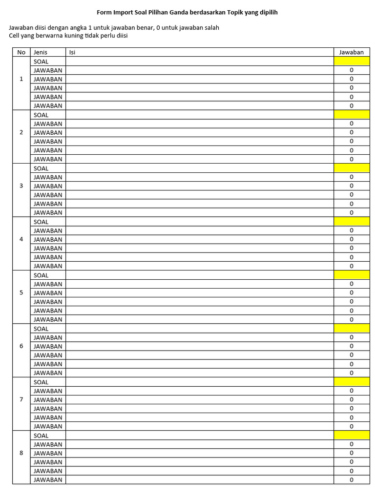 Template Soal Pilihan Ganda USBTI | PDF