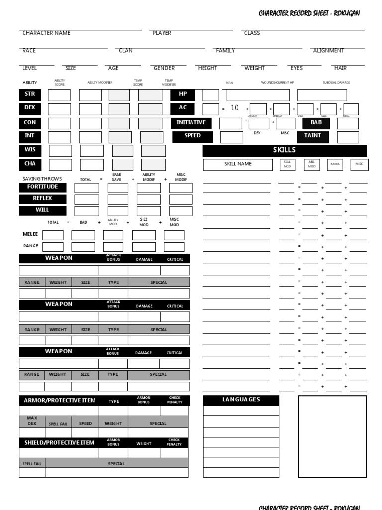 Character Record Sheet-Rokugan | PDF | Teaching Methods & Materials