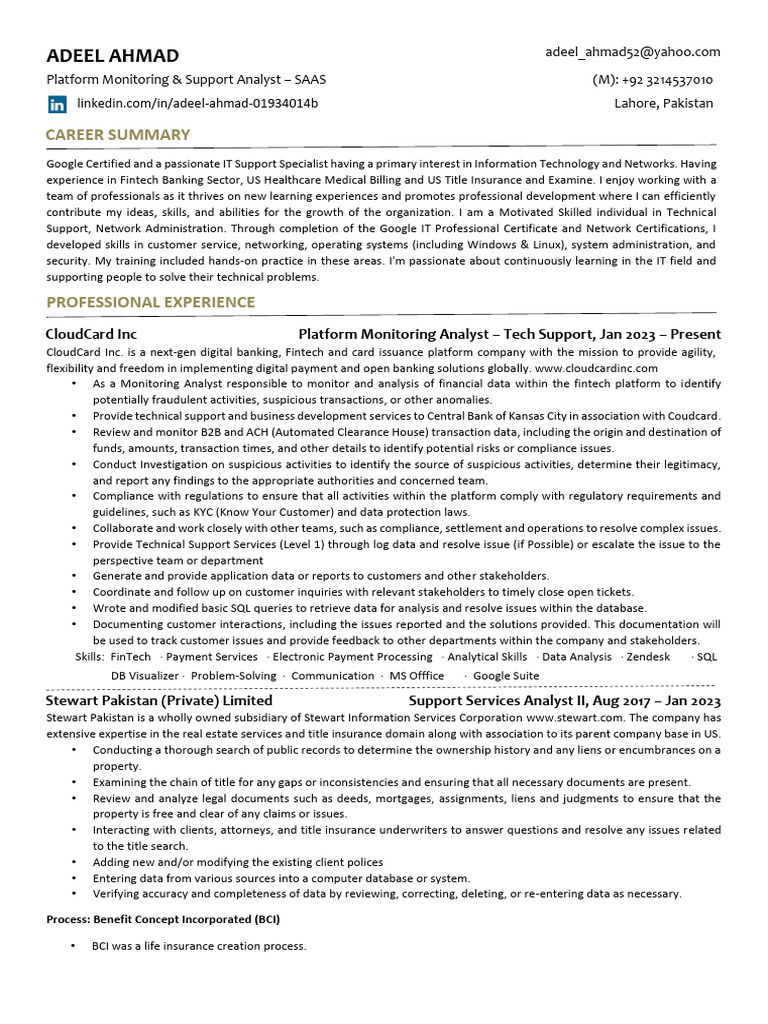 Adeel Ahmad CV PDF2 | PDF | Databases | Financial Analyst