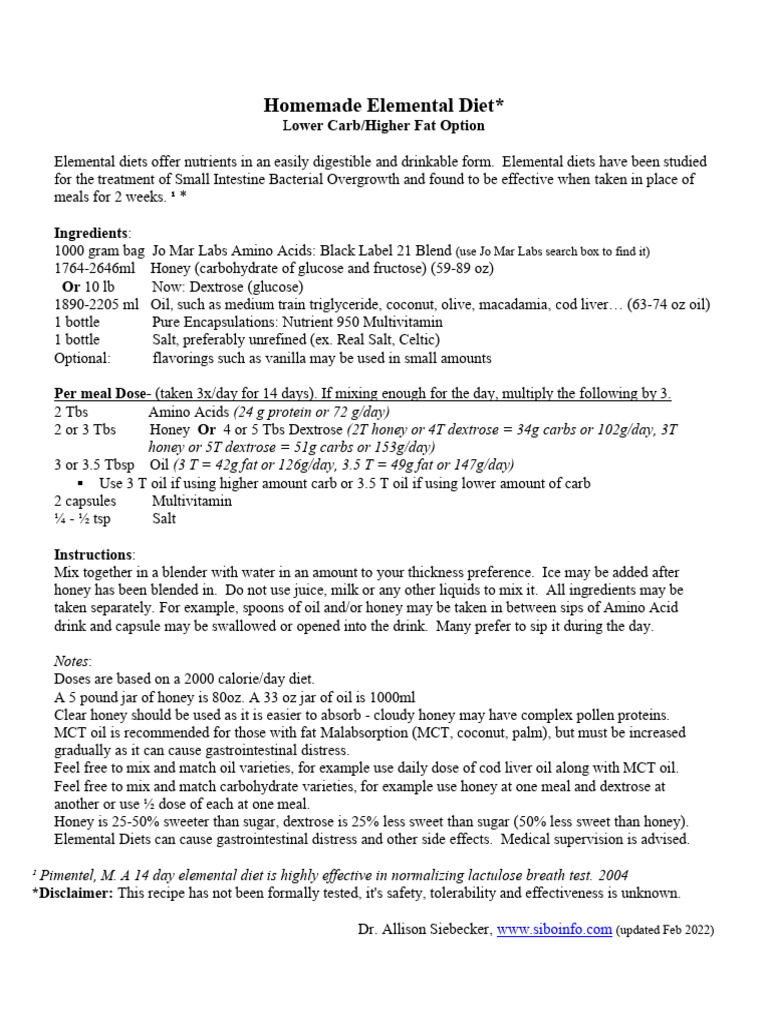 Homemade Elemental Diet Recipes Feb 2022 | PDF | Cooking, Food & Wine ...