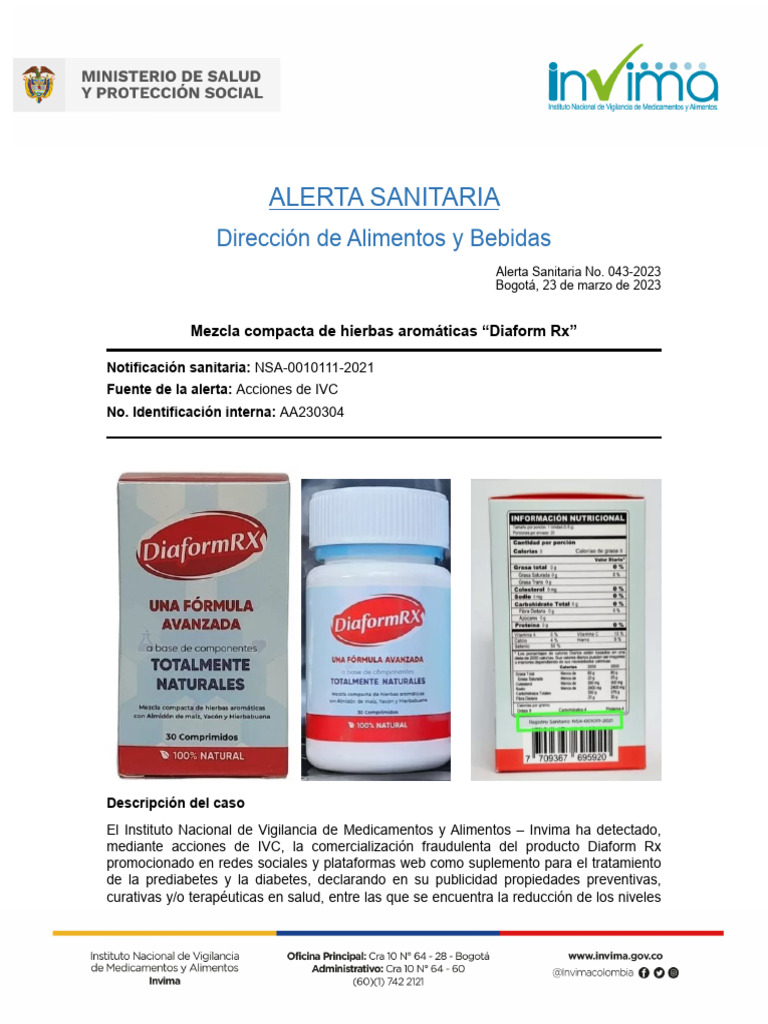 Alerta Sanitaria - 043-2023 - Mezcla Compacta de Hierbas Aromáticas ...