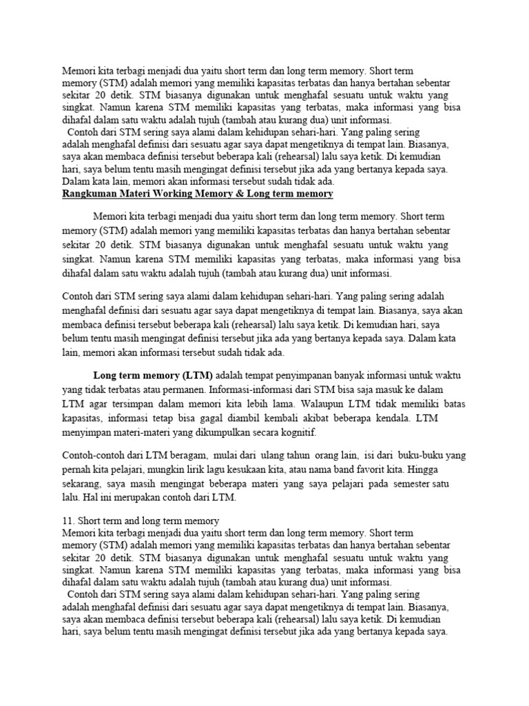 Rangkuman Materi Working Memory | PDF | Seni & Disiplin Bahasa