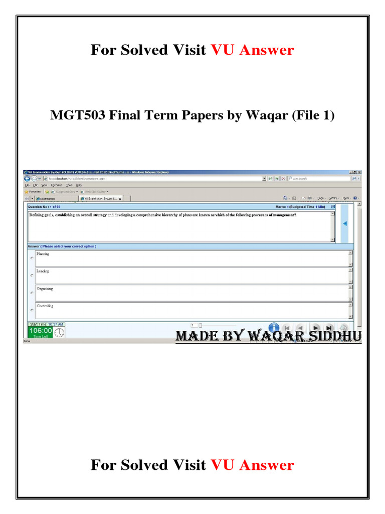 MGT503 Final Term Papers by Waqar | PDF